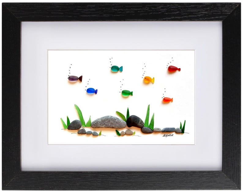 Sea Glass Art - Rainbow Fish - Seaglass Picture - Framed Handmade ...