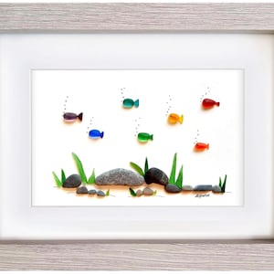 Sea Glass Art - Rainbow Fish - Seaglass Picture - Framed Handmade ...