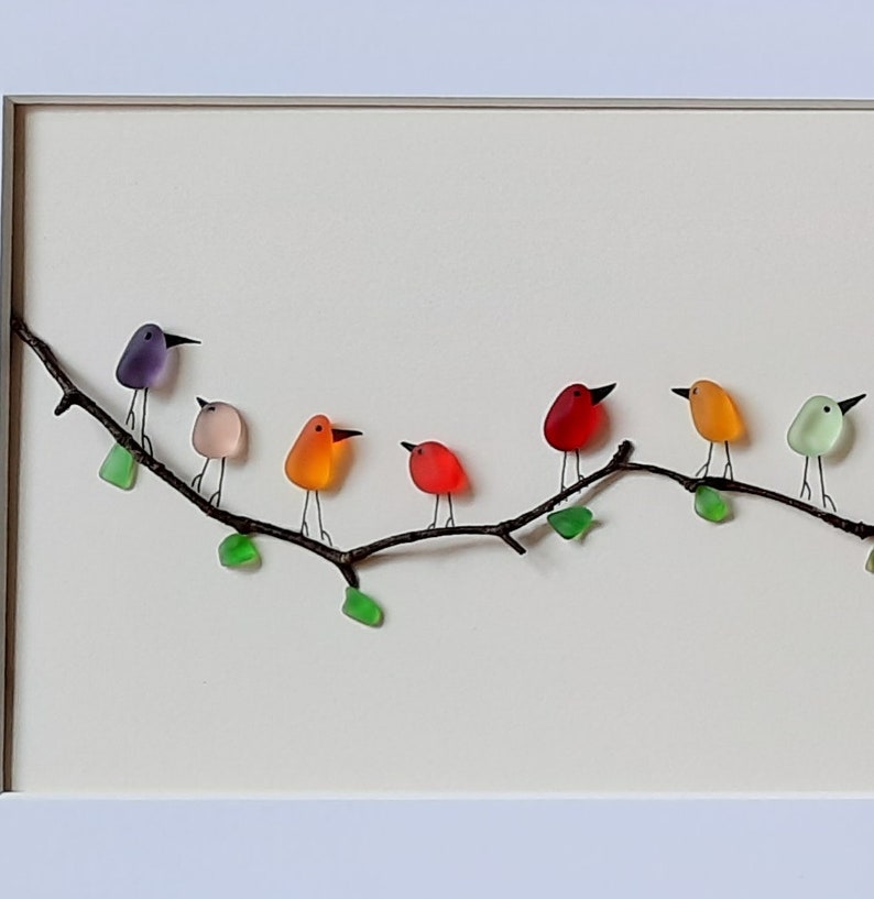 Sea Glass Art Panoramic Rainbow Birds Sea Glass & - Etsy