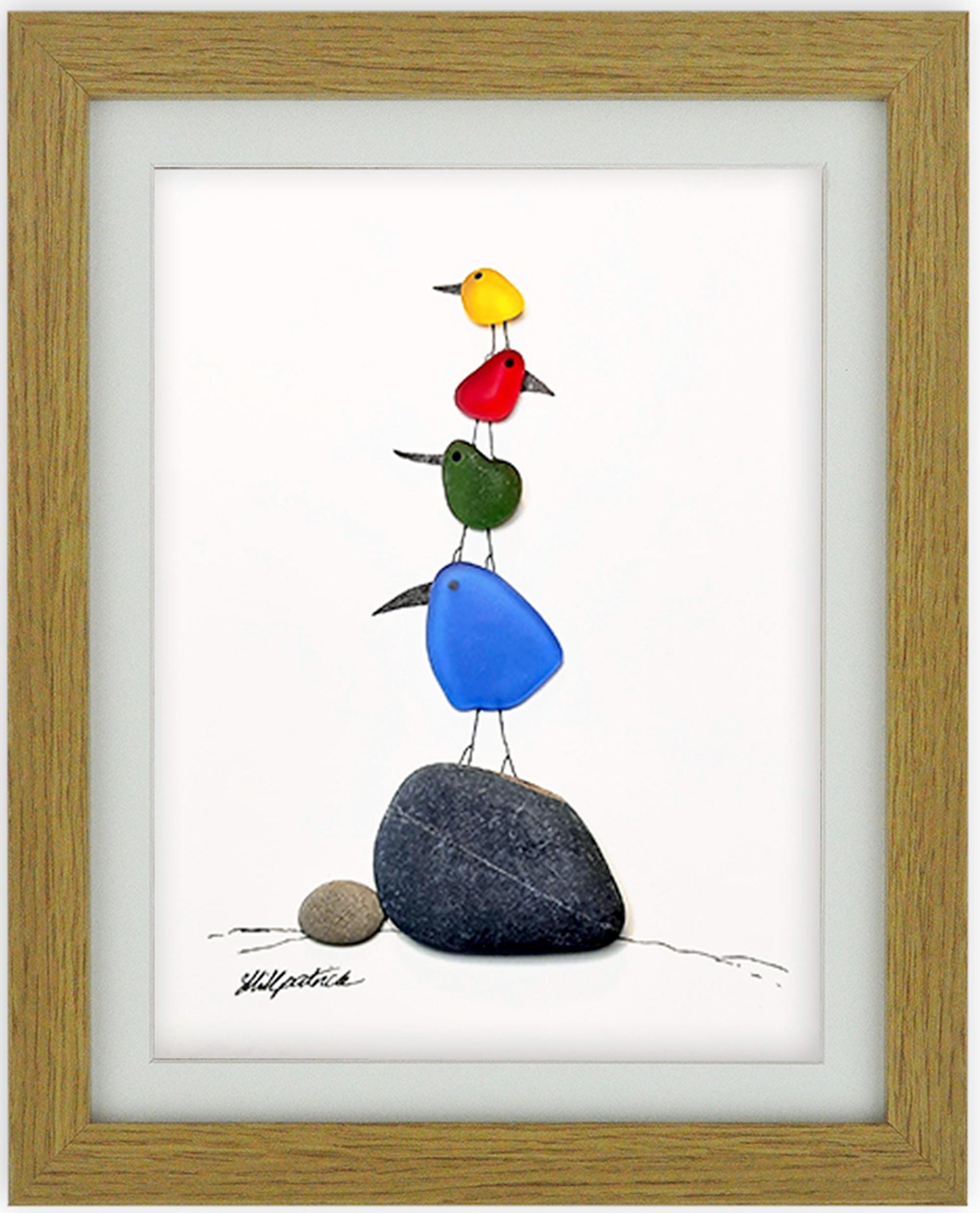 Bird Stack - Sea Glass Picture - Framed Handmade Art Wall Decor - Etsy