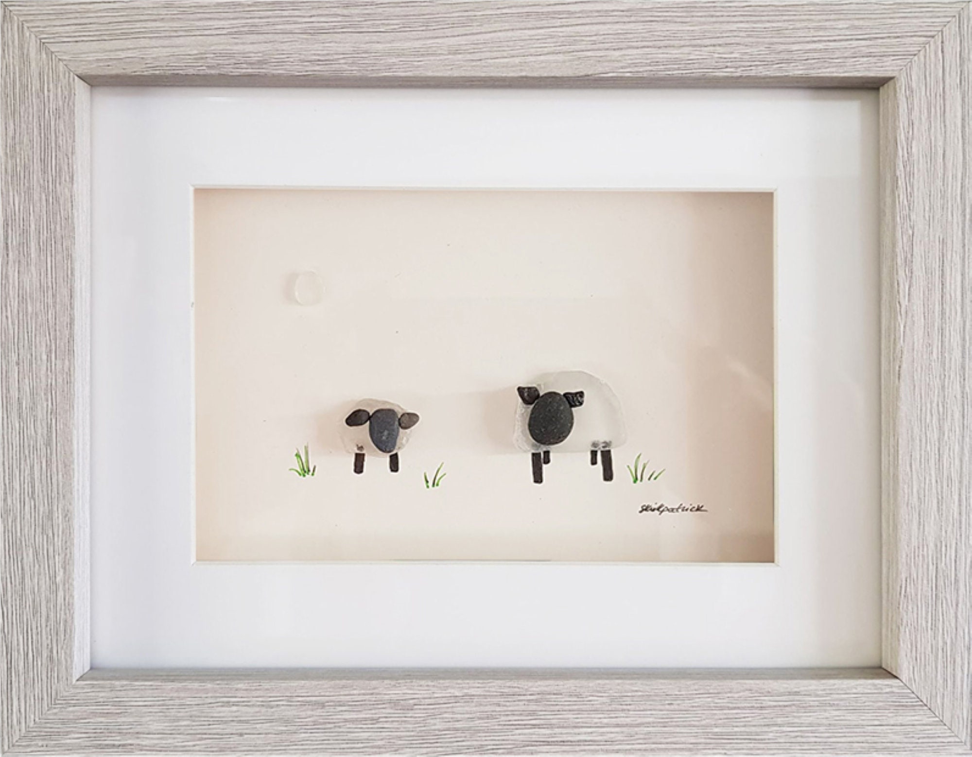 Spring Lambs Sheep Pebble Art & Sea Glass Picture Framed | Etsy UK