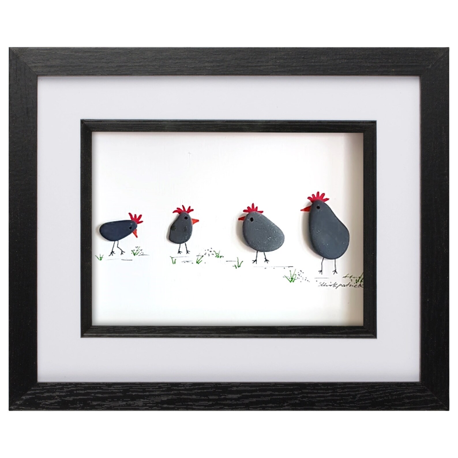 Black Hens Chickens Pebble Art & Sea Glass Picture Framed - Etsy