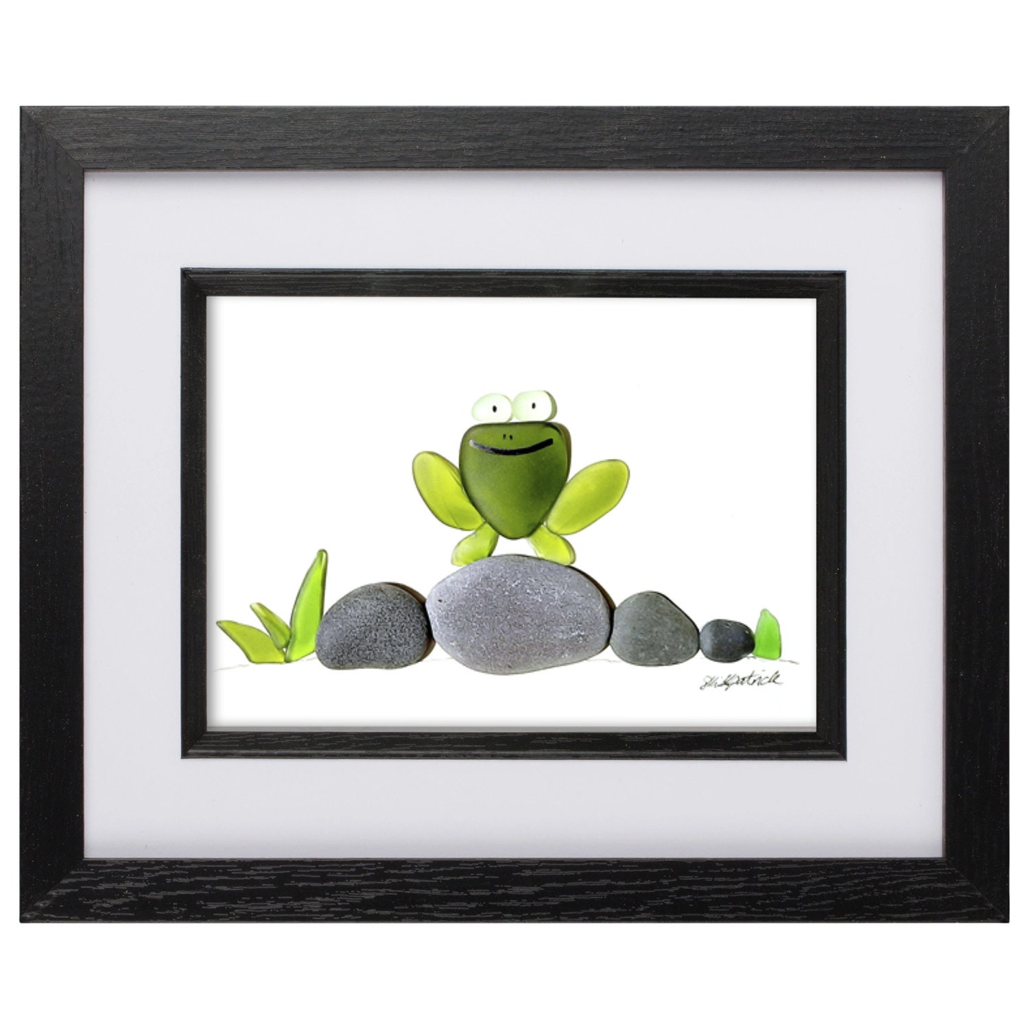 Happy Frog Unique Pebble Art & Sea Glass Picture Framed - Etsy