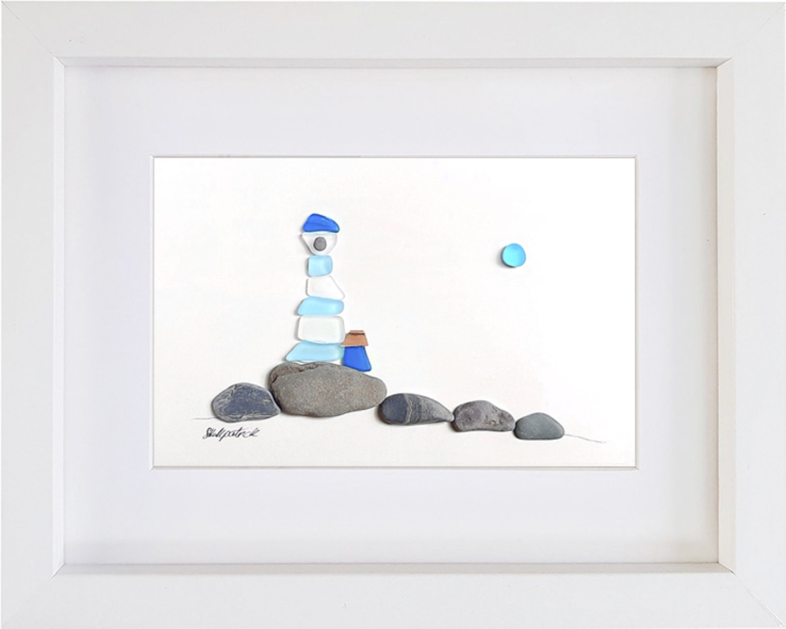 Blue Lighthouse landscape Pebble Art & Sea Glass Picture - Etsy