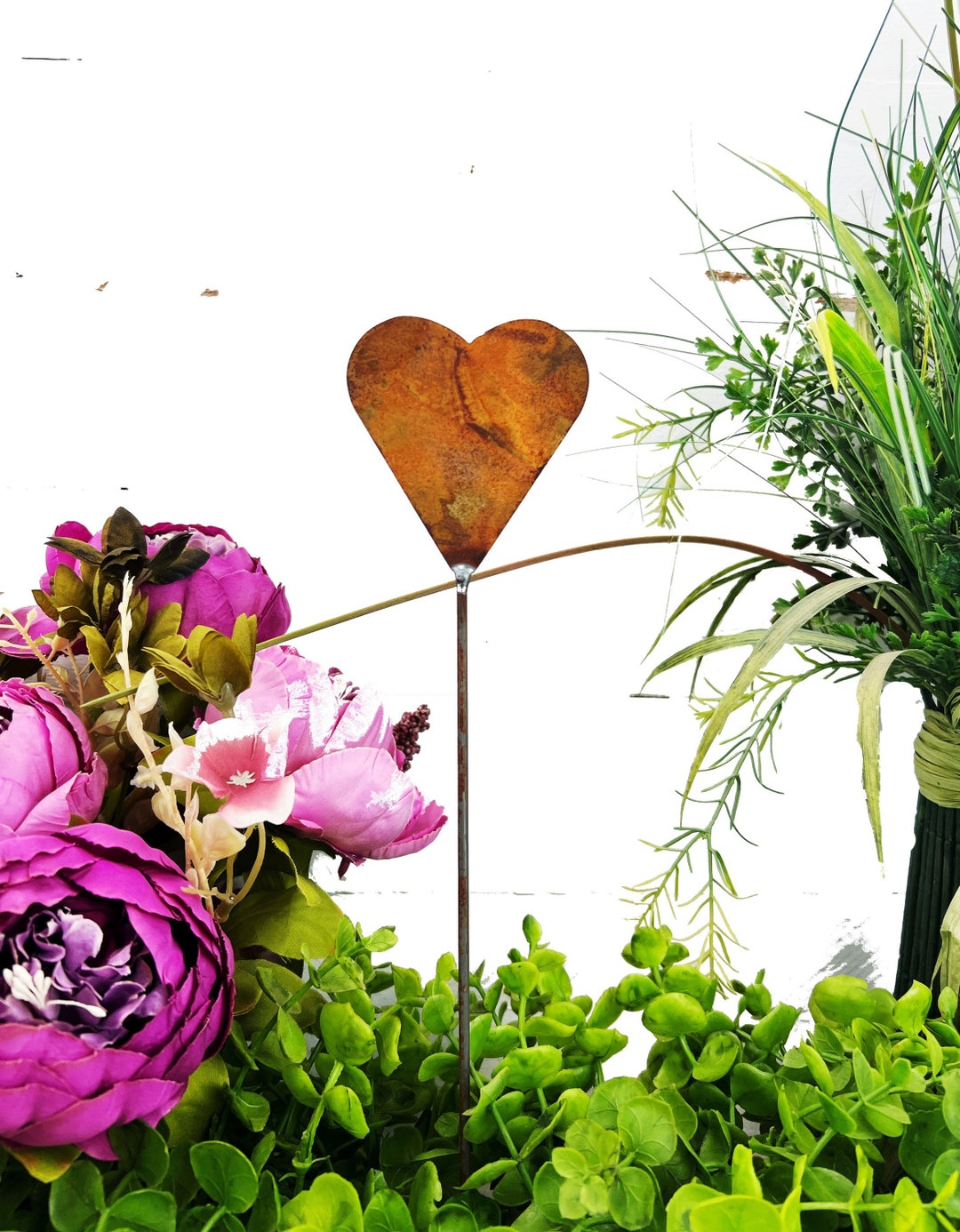 Heart Potted Plant Stake, Garden Stake, Metal Heart, Valentines Gift ...