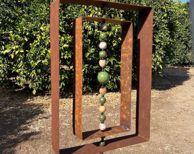Rustic Garden Decor Rusted Metal and Beads Large Garden Art - Etsy