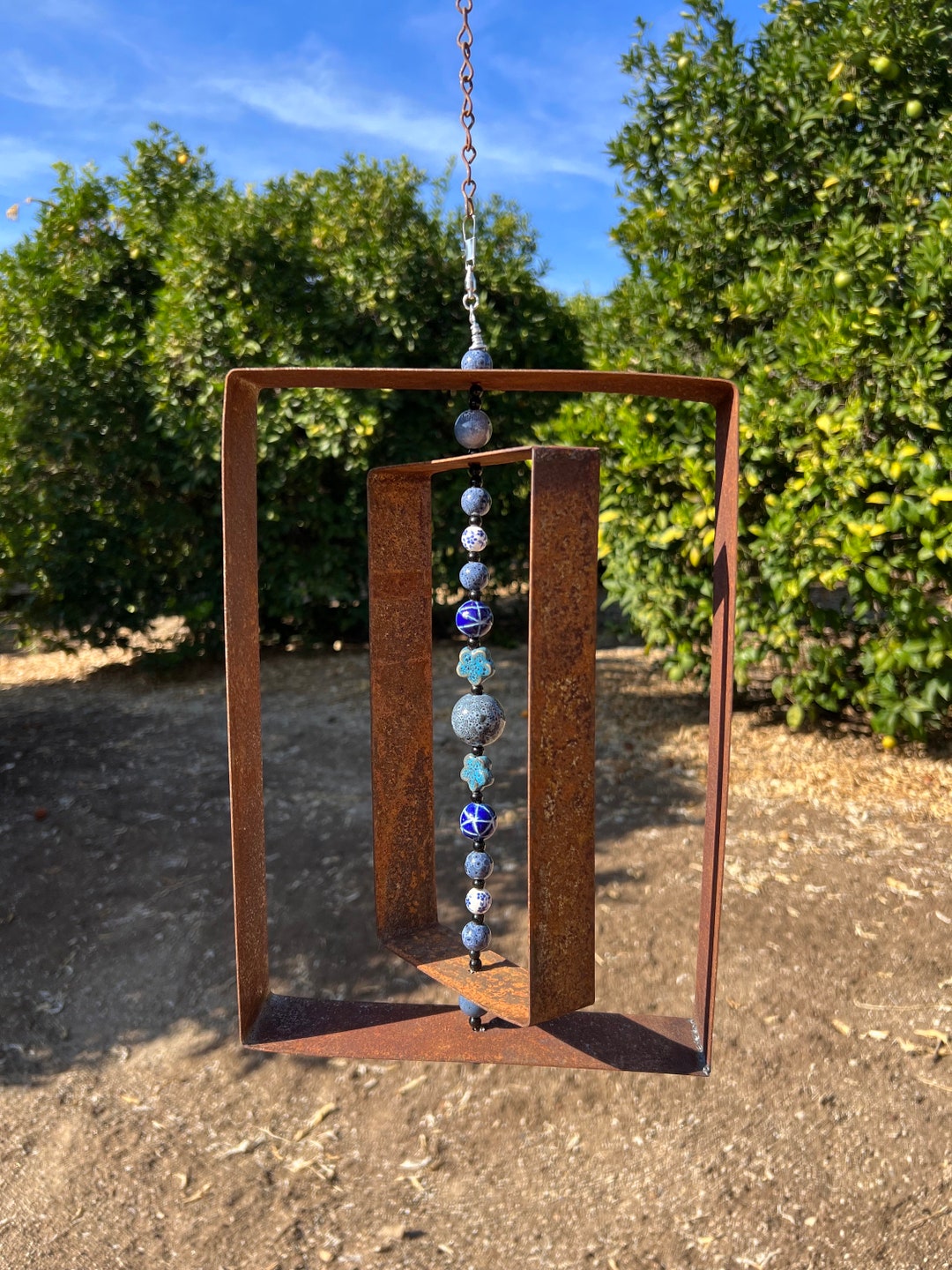 Rustic Garden Decor Rusted Metal and Beads Large Garden Art - Etsy