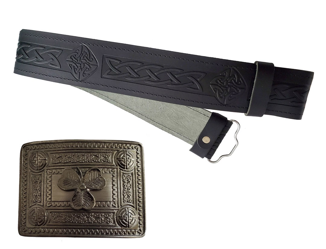 Leather Kilt Belt, Kilt Belt, Leather Belt, Celtic Knot Buckle, Thistle ...