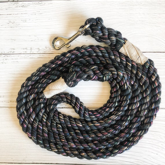 Black Glitter Cotton Rope Dog Leash // Upcycled Rope Leash // | Etsy