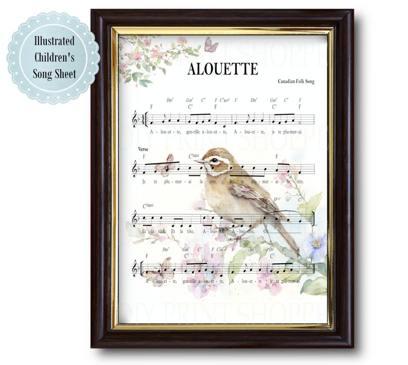 Alouette Song, Folk Song, Children's Song, Sheet Music Art, Bird Song ...
