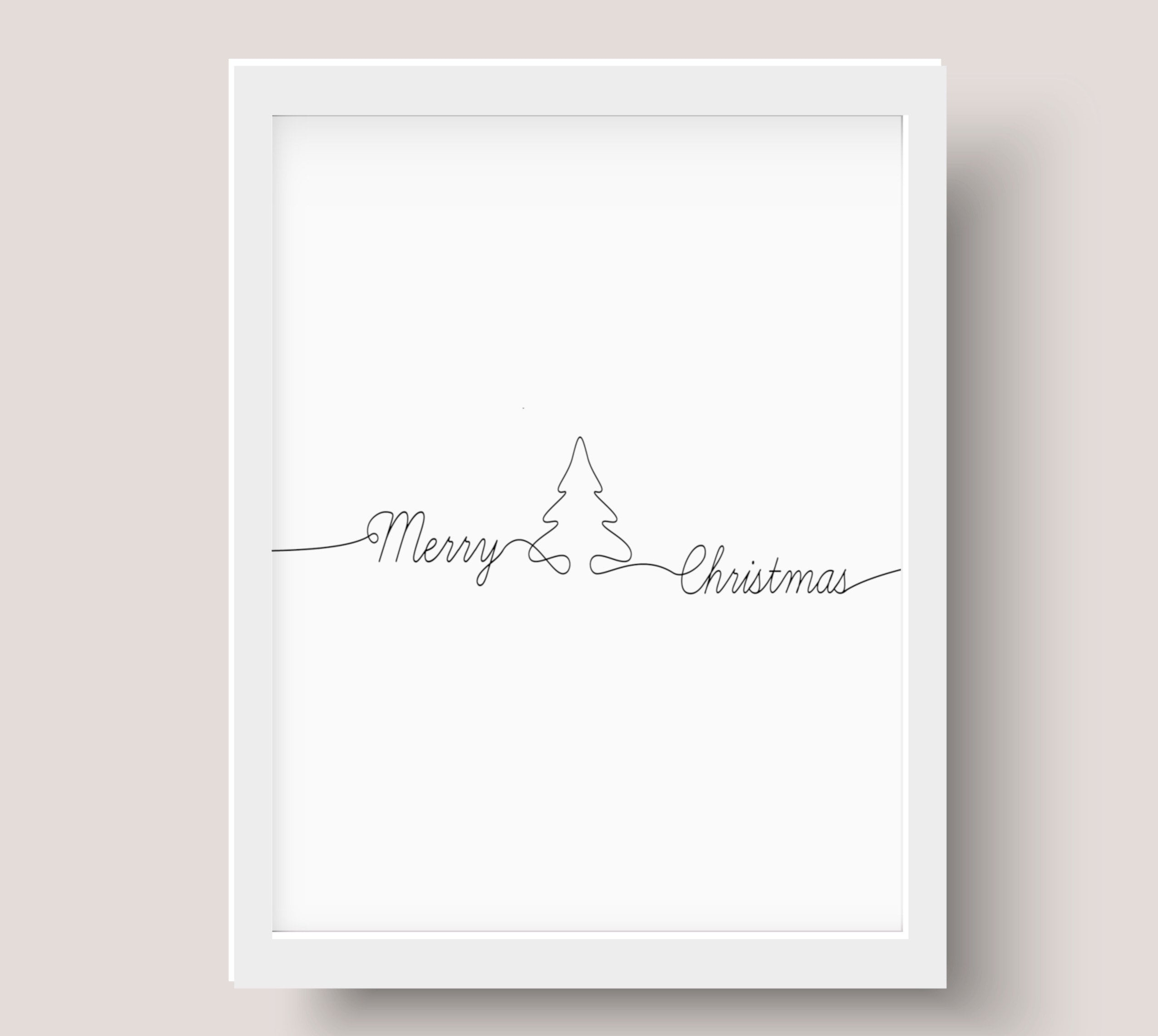 Christmas Line Art, Merry Christmas Typography, Single Line Print ...