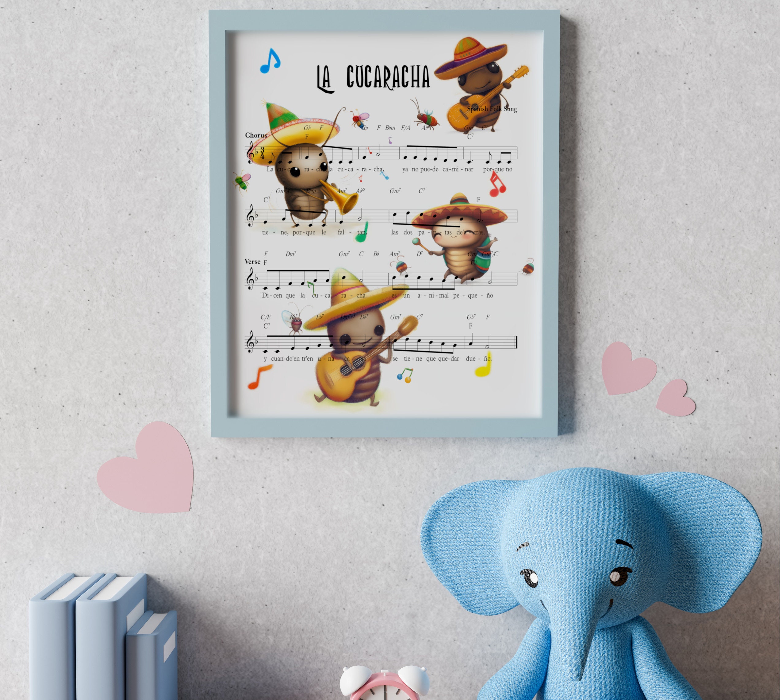 La Cucaracha, Mexican Folk Song, Sheet Music Art, Nursery Wall Art ...