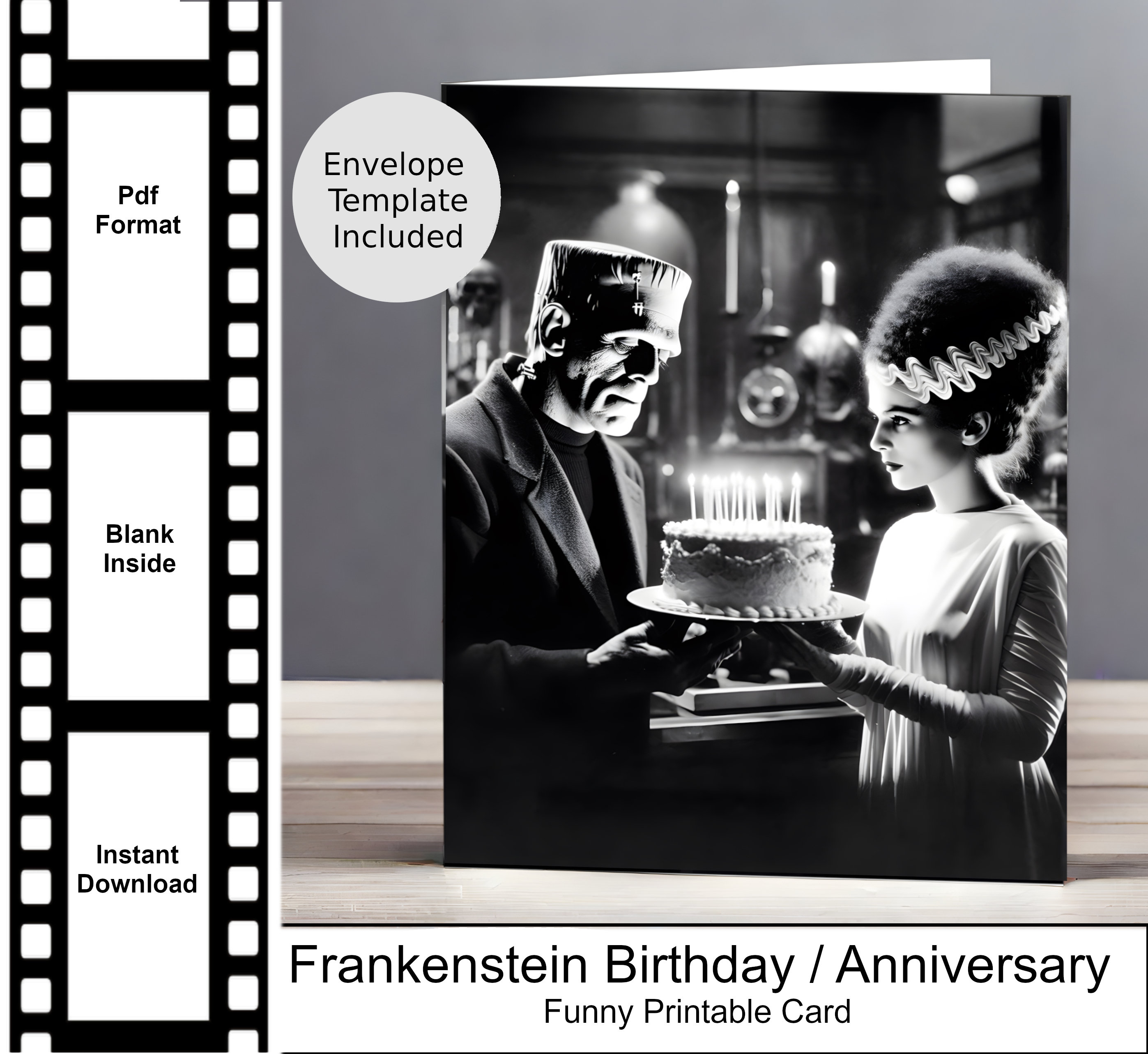 Frankenstein Birthday Card: Funny Horror Anniversary Card (digital ...