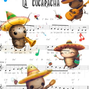 La Cucaracha, Mexican Folk Song, Sheet Music Art, Nursery Wall Art ...