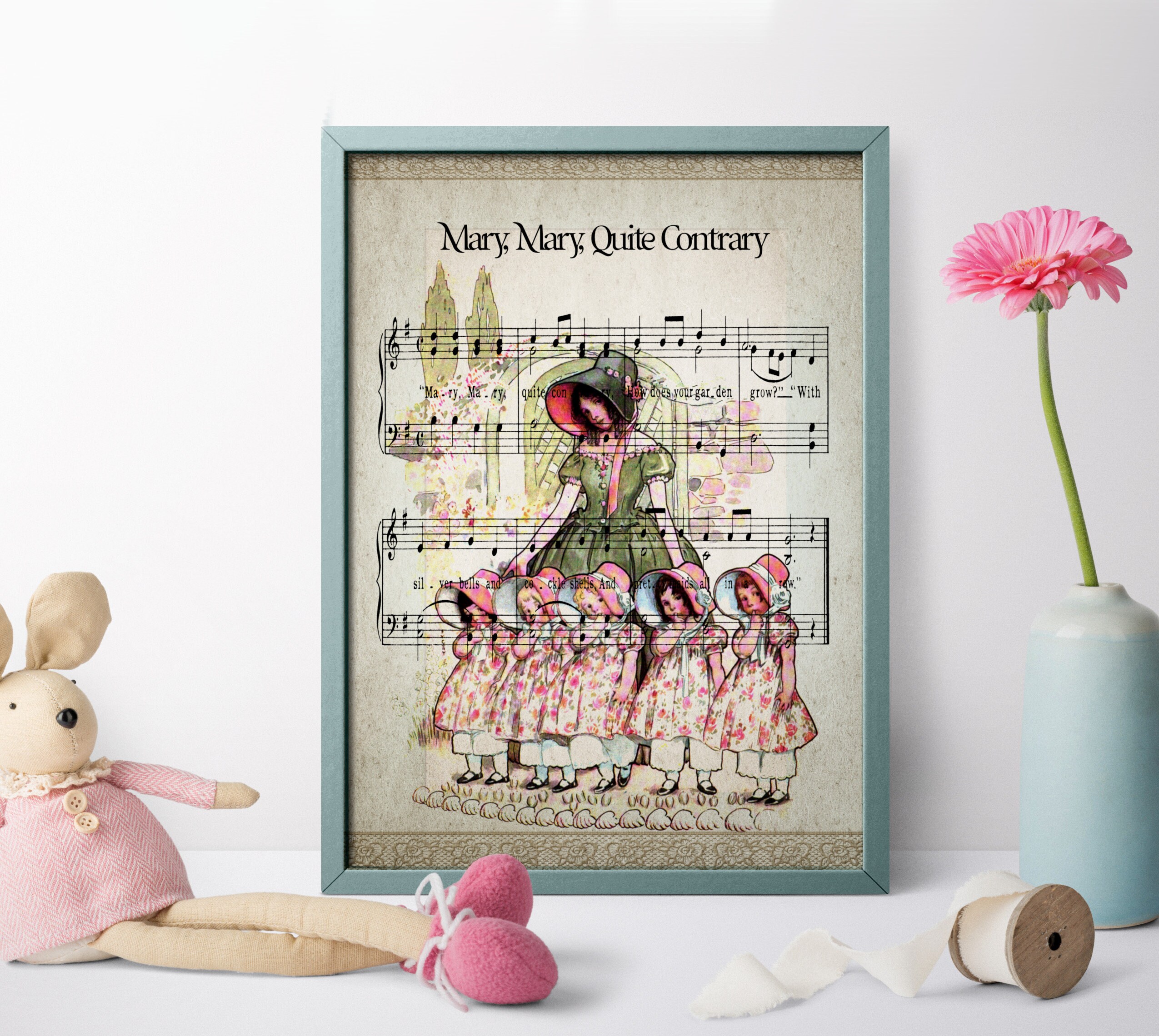 Nursery Rhyme Print, Sheet Music Art, Mother Goose Print, Vintage Song ...