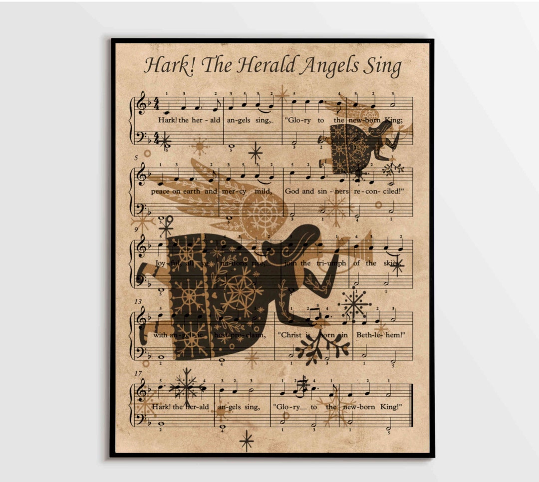 Hark Herald Angel, Holiday Song Print, Xmas Carol Print, Christmas ...