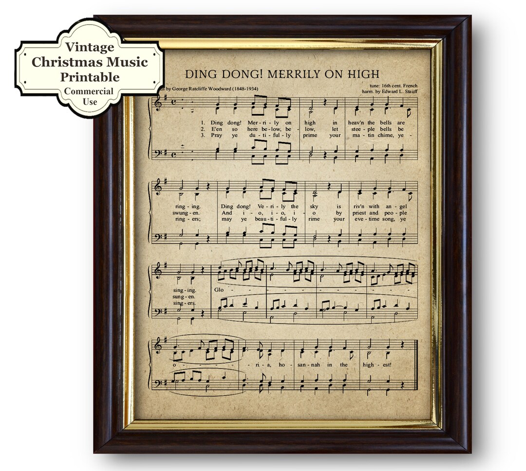 Ding Dong Merrily on High, Vintage Christmas Carol Printable (digital ...
