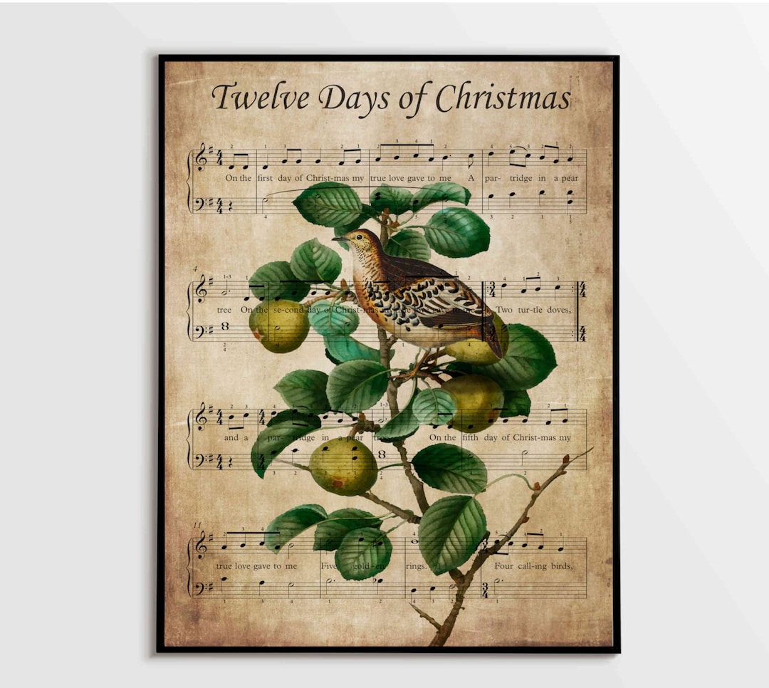 Partridge Pear Tree Print: 12 Days of Christmas Carol (digital Download ...