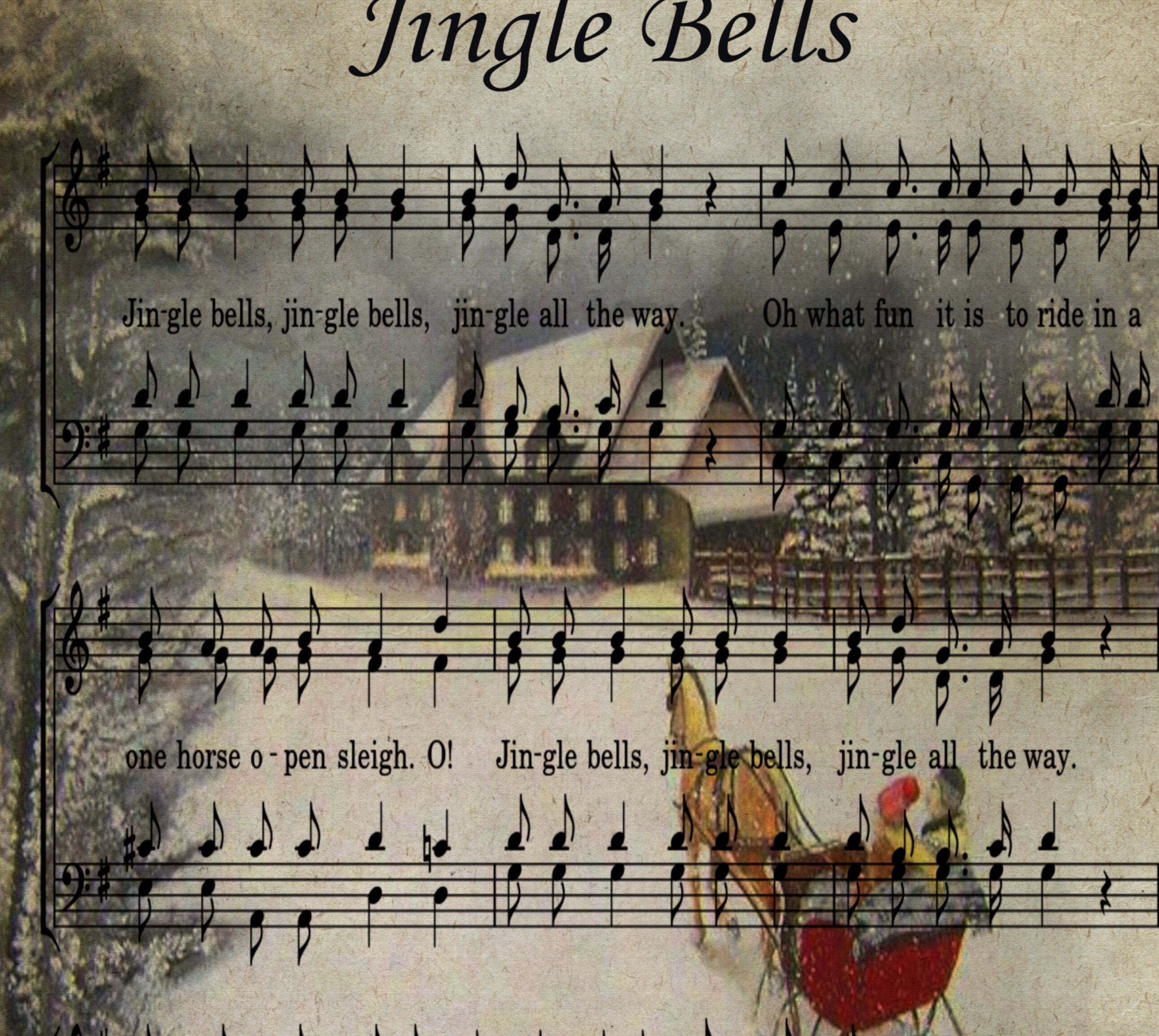 Jingle Bells Sheet Music Art: Vintage Christmas Carol Print (digital ...