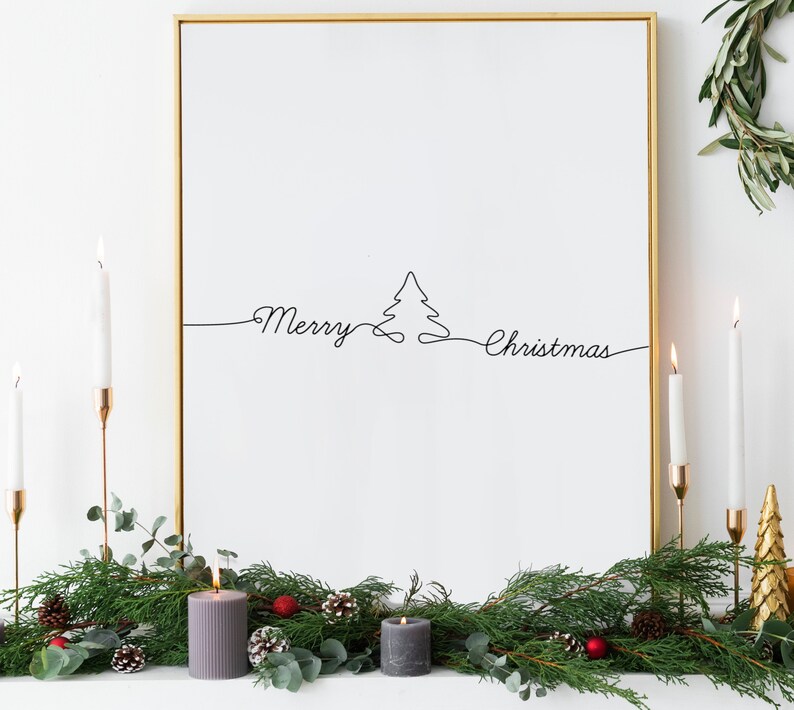 Christmas Line Art, Merry Christmas Typography, Single Line Print ...