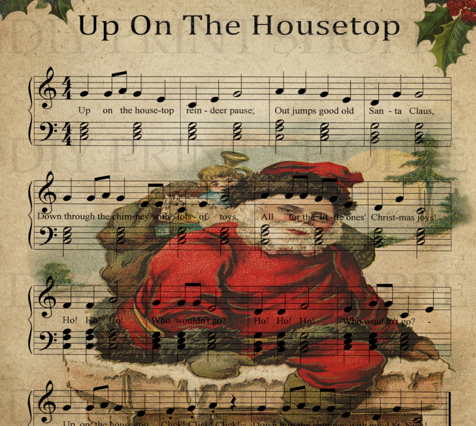 Up on the Housetop, Christmas Carol, Holiday Song, Illustrated Song ...