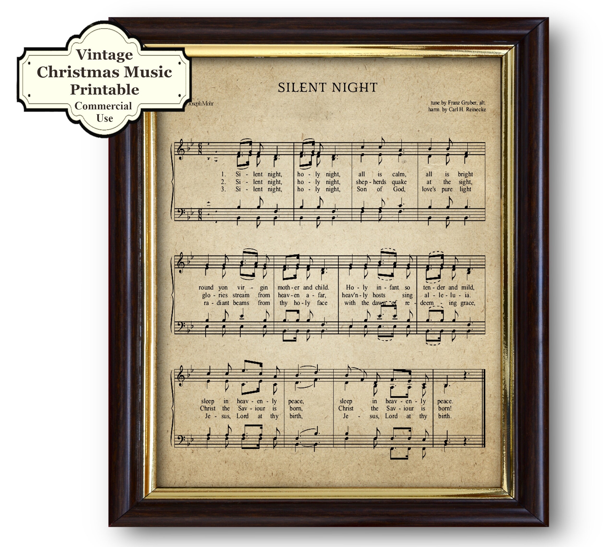 Silent Night, Printable Music, Christmas Song, Holiday Music, Xmas Wall ...