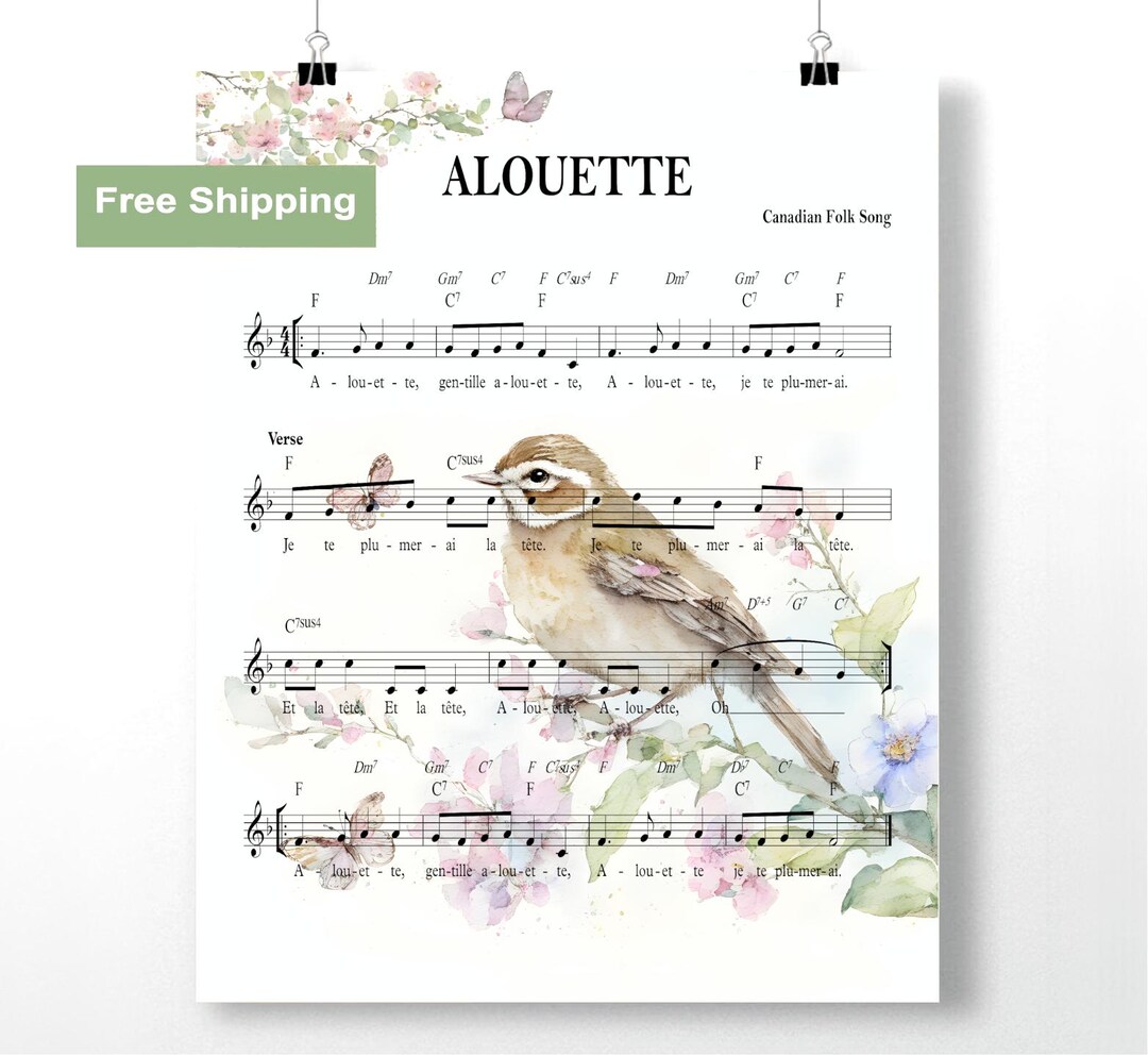 Alouette Sheet Music Art Print: Illustrated Canadian Folk Song - Etsy