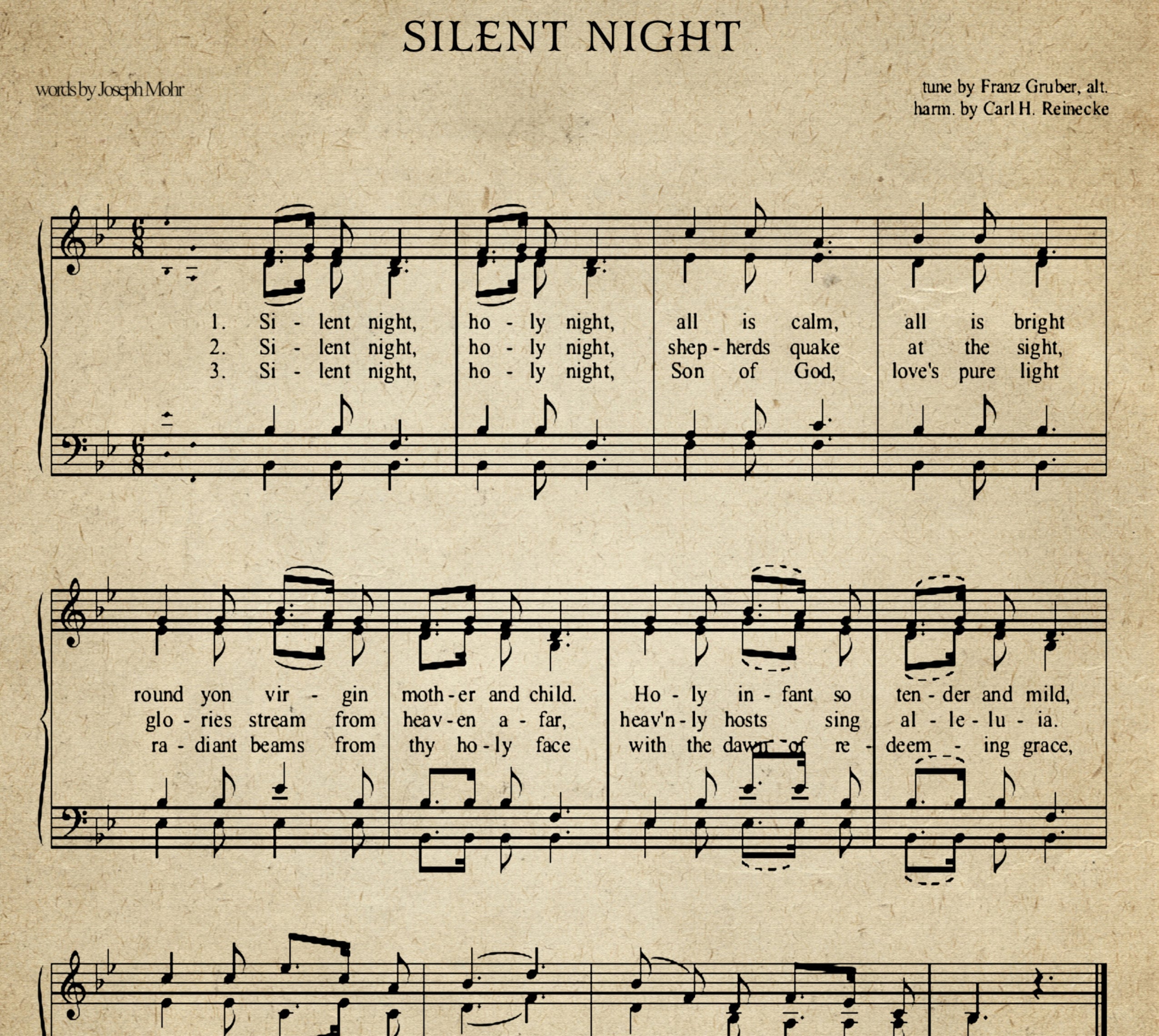 Silent Night, Printable Music, Christmas Song, Holiday Music, Xmas Wall ...