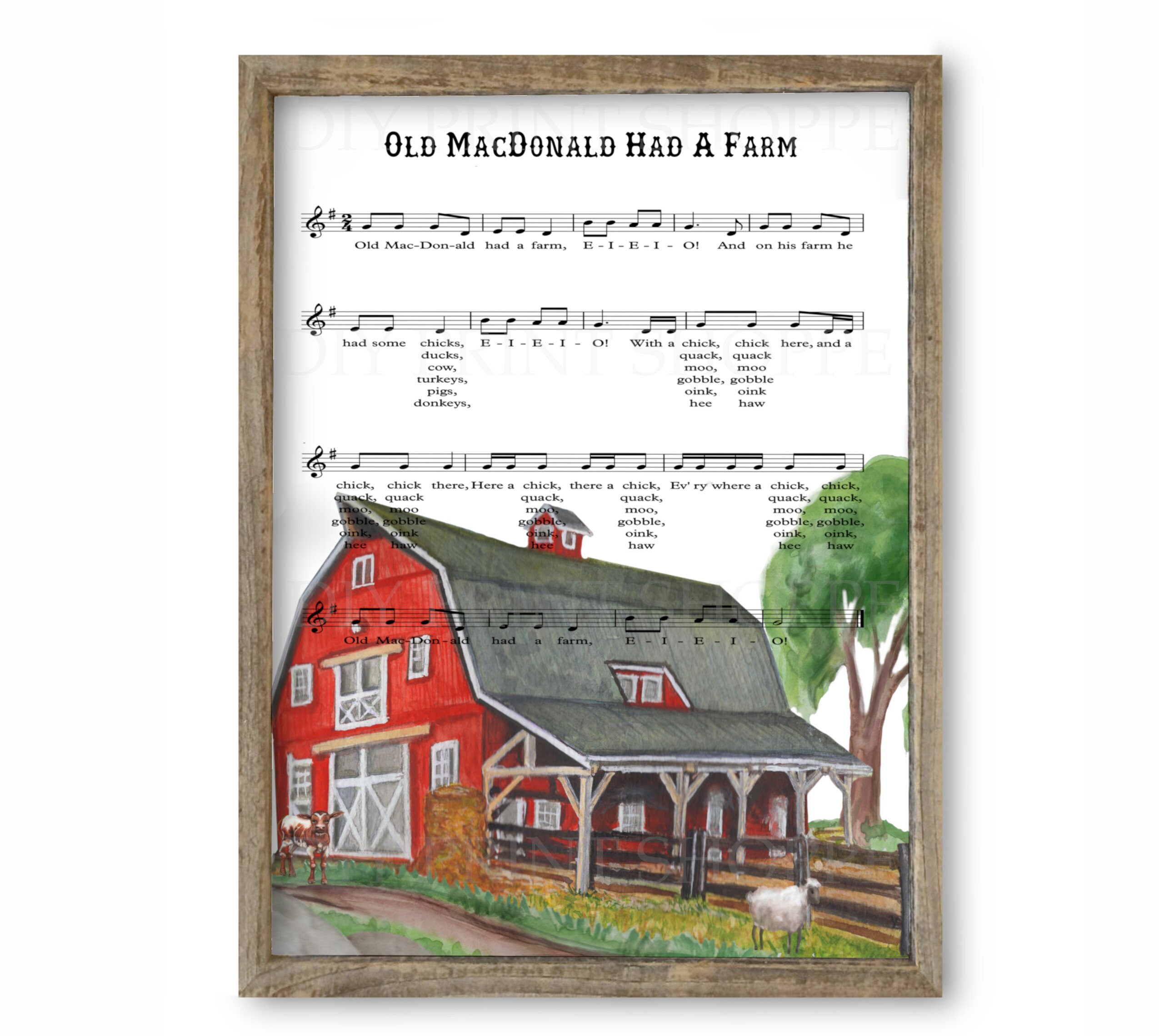 Old Macdonald, Nursery Rhyme Art, Children's Music Art, Sheet Music Art ...