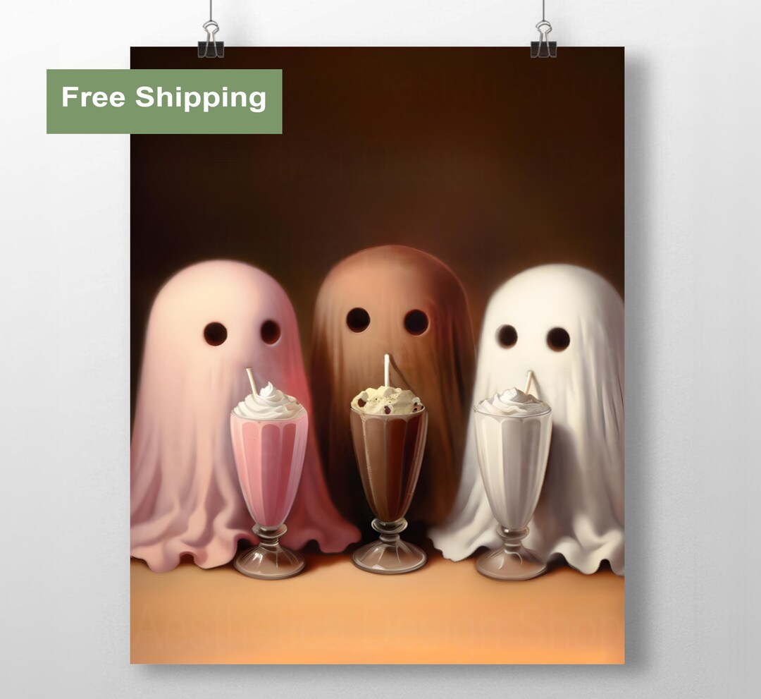 MILKSHAKE GHOSTS, Halloween Wall Art, Cute Ghost, Funny Print, Kid Wall ...