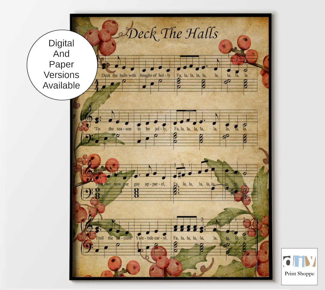 Deck the Halls, Vintage Printable, Song Lyric Print, Christmas Song ...