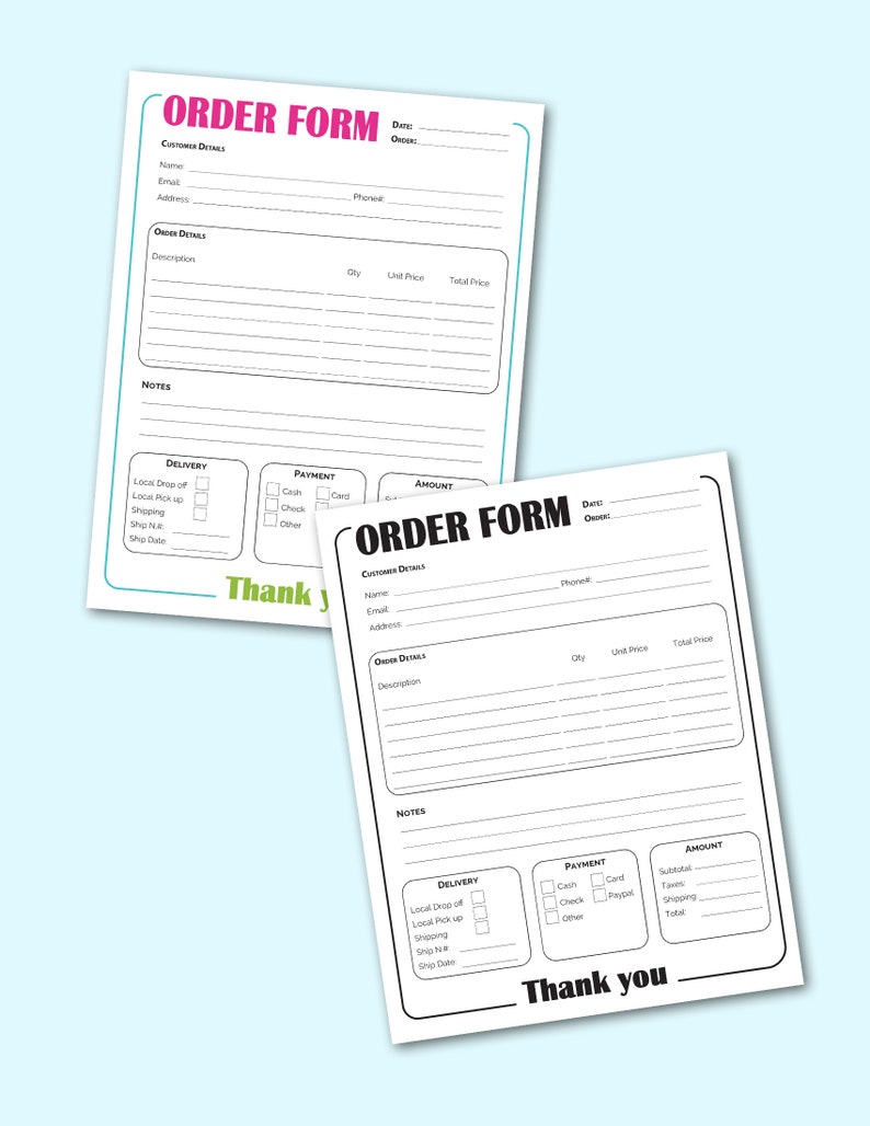 Order Form Template, Instant Download Small Business Tools, Customer ...