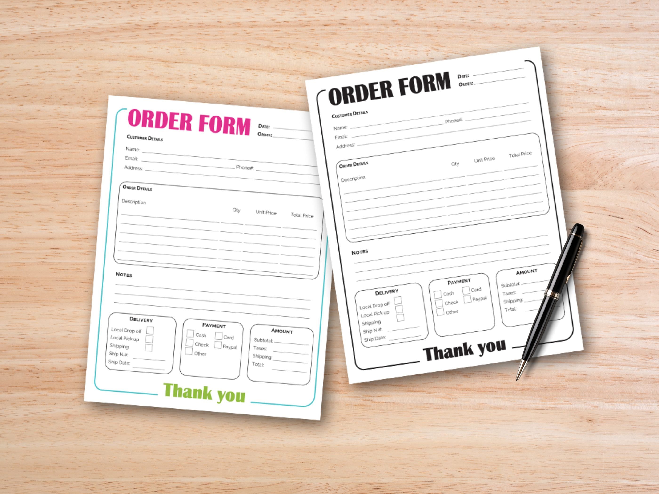 Order Form Template, Instant Download Small Business Tools, Customer ...