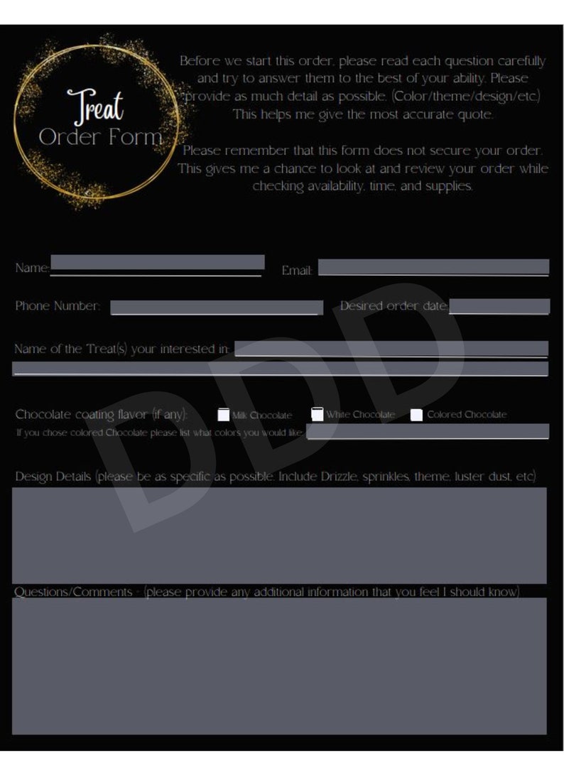 Fillable Cake & Treat Order Form - Etsy