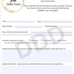 Fillable Cake and Treat Order Form - Etsy