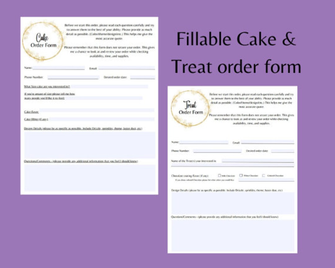 Fillable Cake and Treat Order Form - Etsy