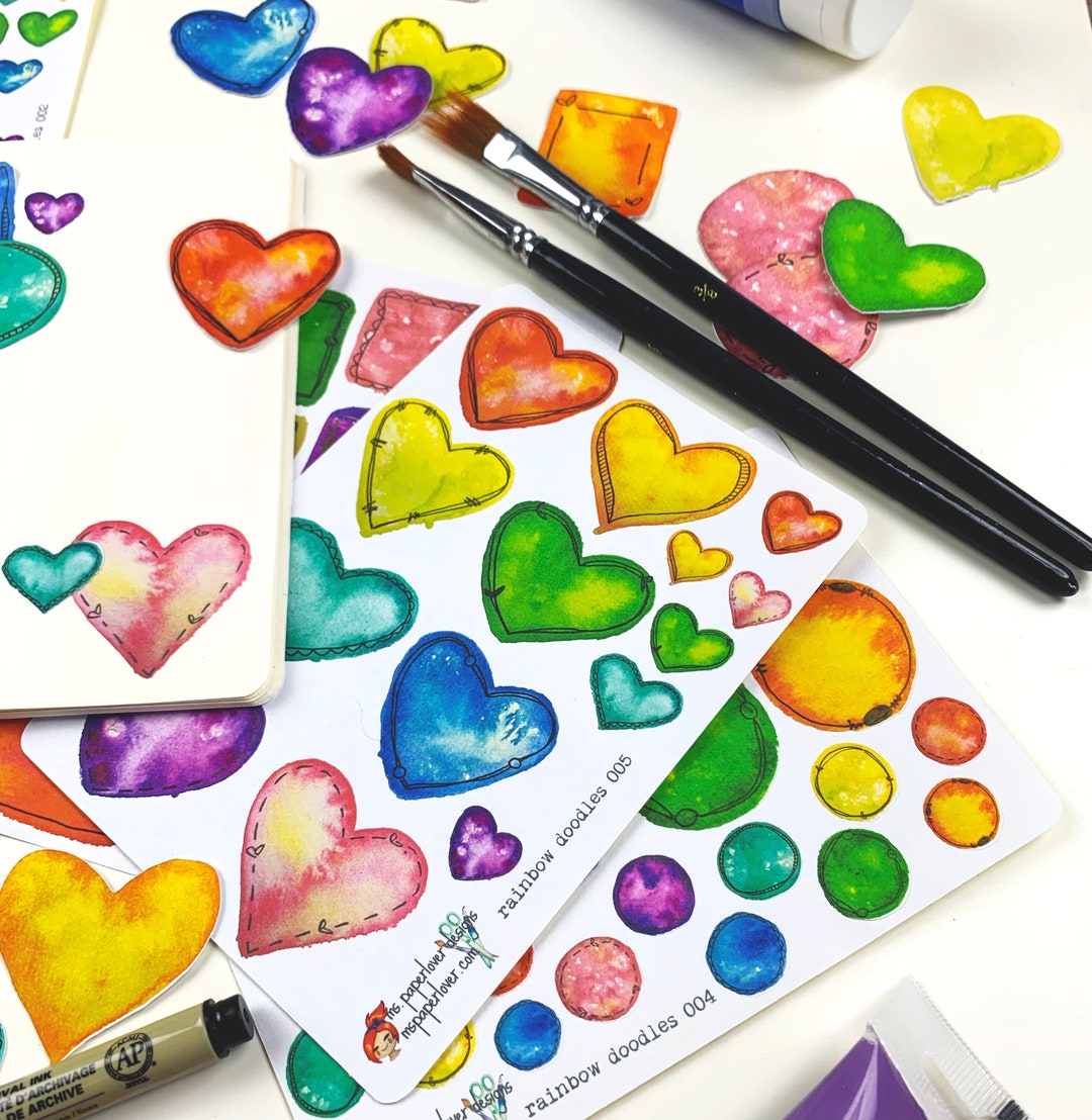 Rainbow Doodles Sticker Sheets Handdrawn for Planners, Journals ...