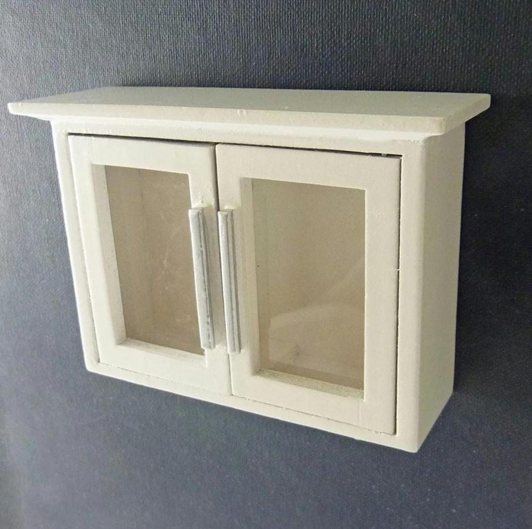 Miniature Dollhouse Cupboard Two Door Wall Cupboard White With Glass ...