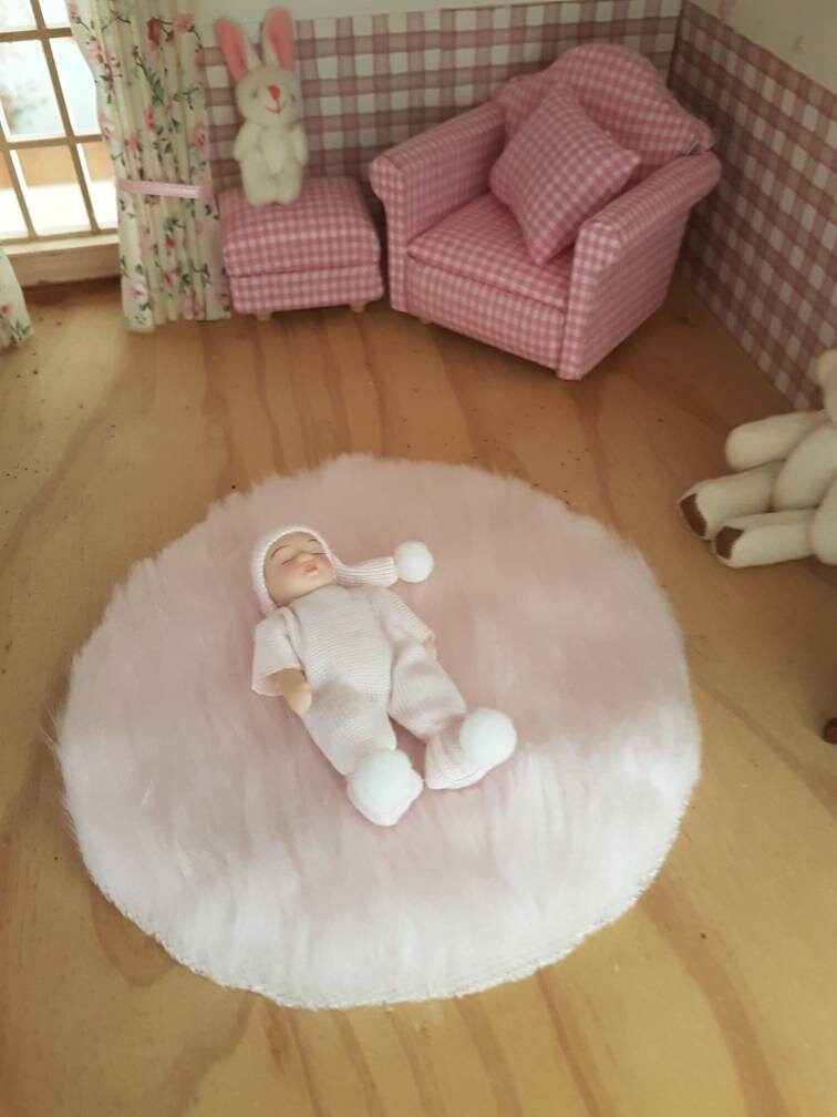 Miniature Dollshouse White Fluffy Round Floor Rug 1/12th Scale - Etsy