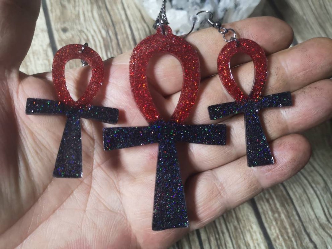 Handmade Red & Black Ankh Pendant and Earring Set - Etsy
