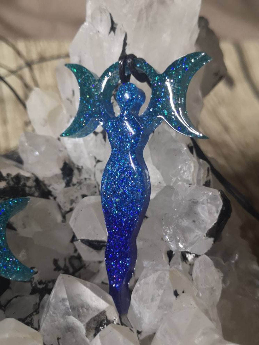 Handmade Resin Triple Blue Triple Moon Goddess Pendant.gift.wicca ...