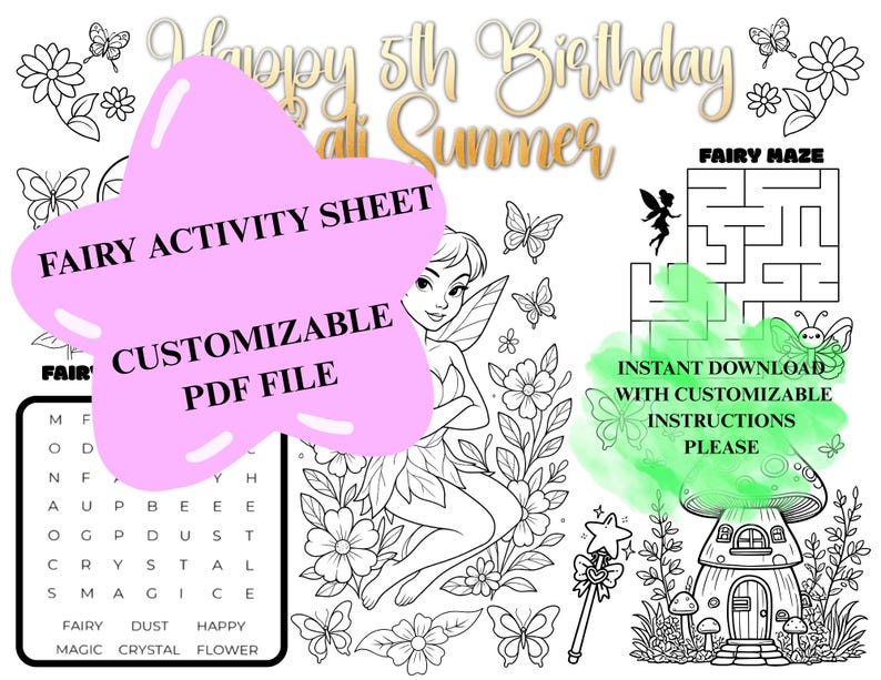 Fairy Activity Coloring Sheet - Etsy