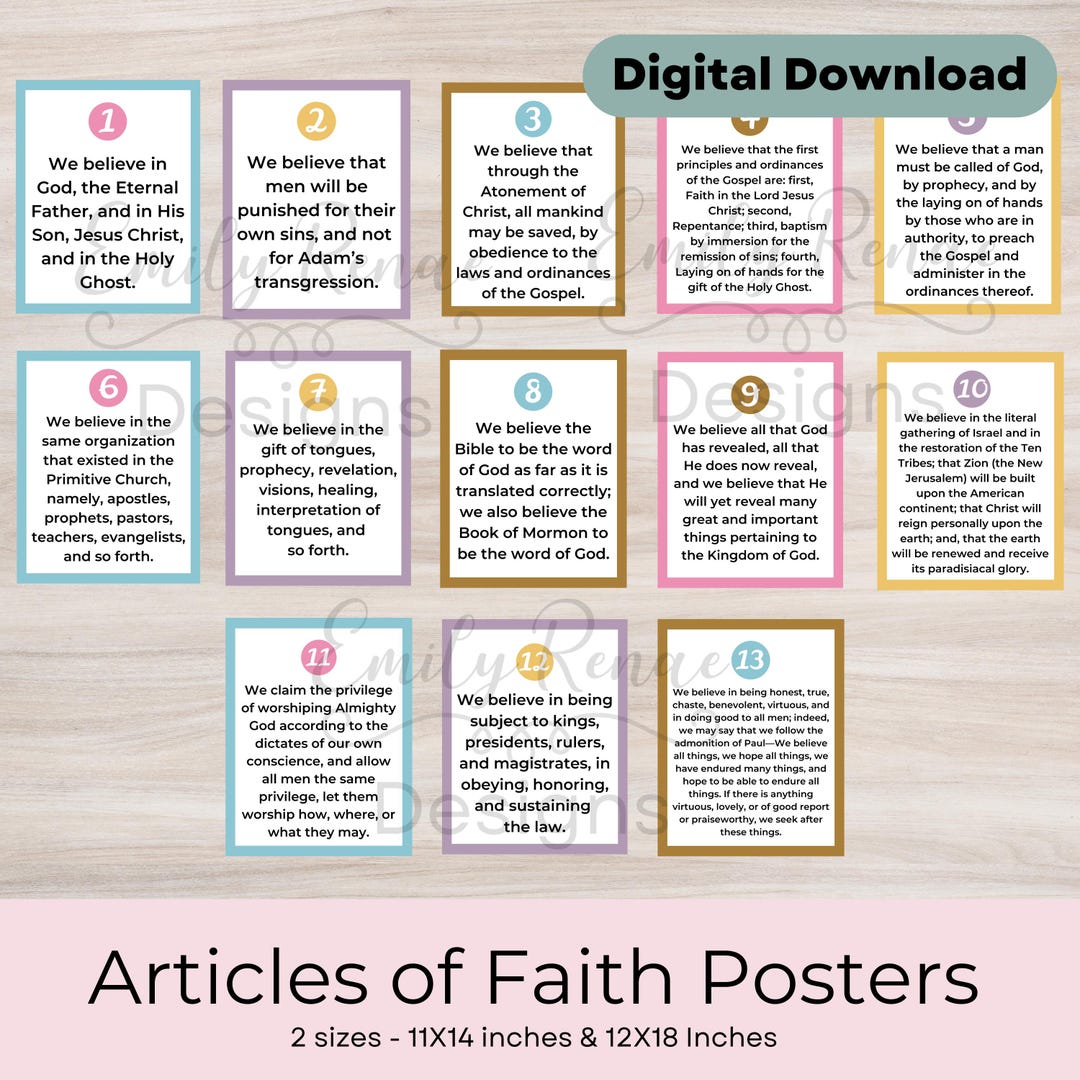 Articles of Faith Posters - LDS Printable Wall Art - 11x14 & 12x18 ...
