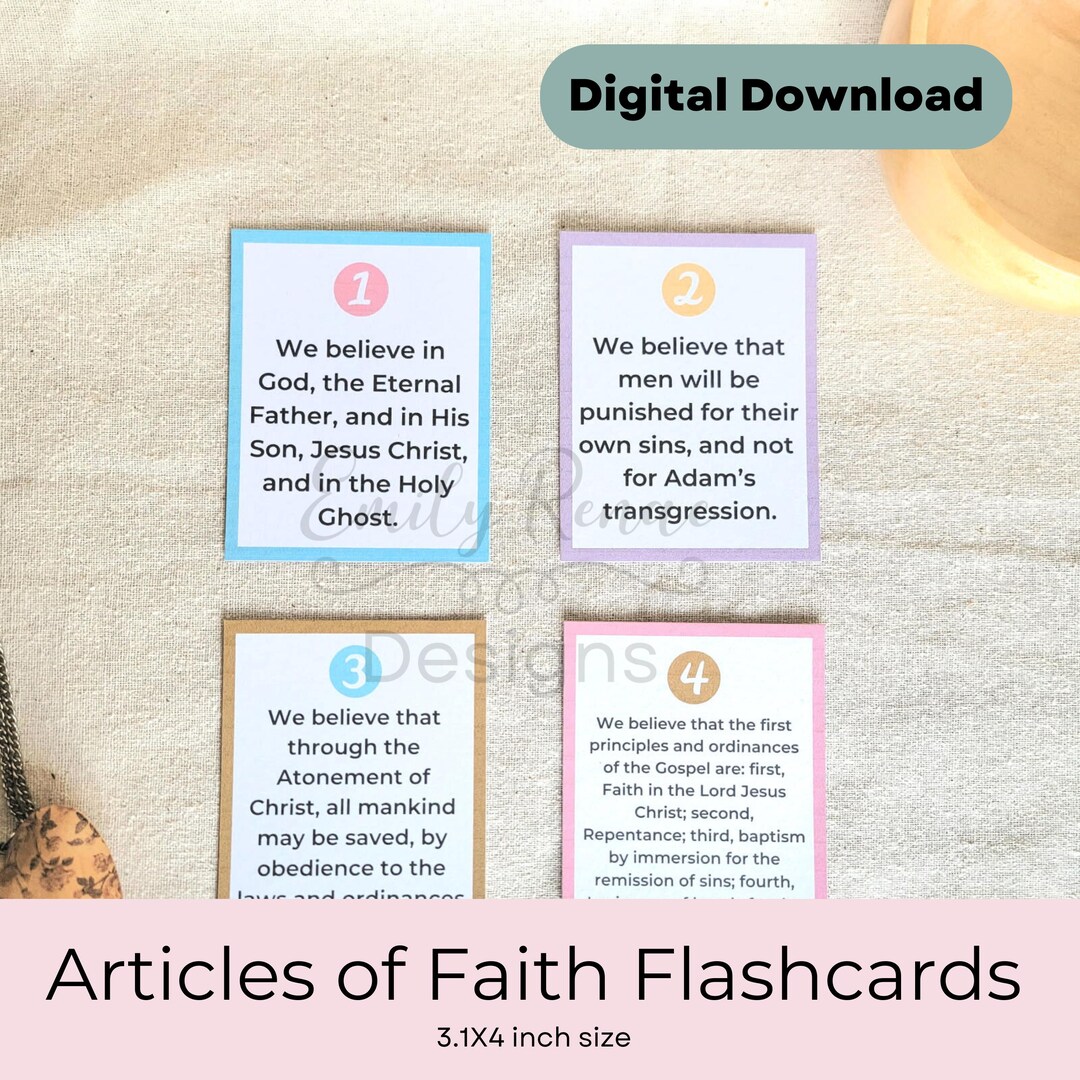 LDS Articles of Faith Flashcards - 3.1"x4” Printable PDF - Scripture ...