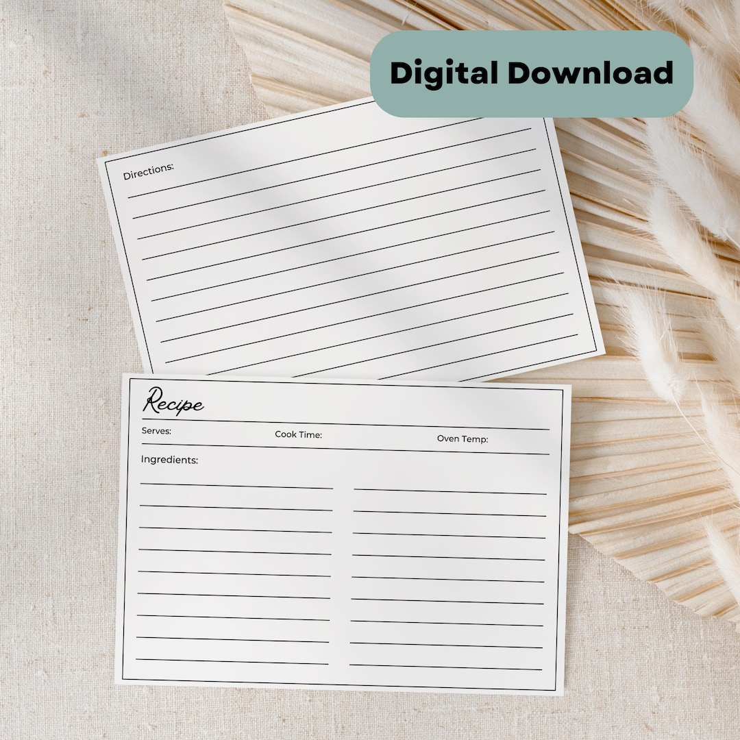 Printable Blank Recipe Card | Digital Download | 4x6 Recipe Template ...