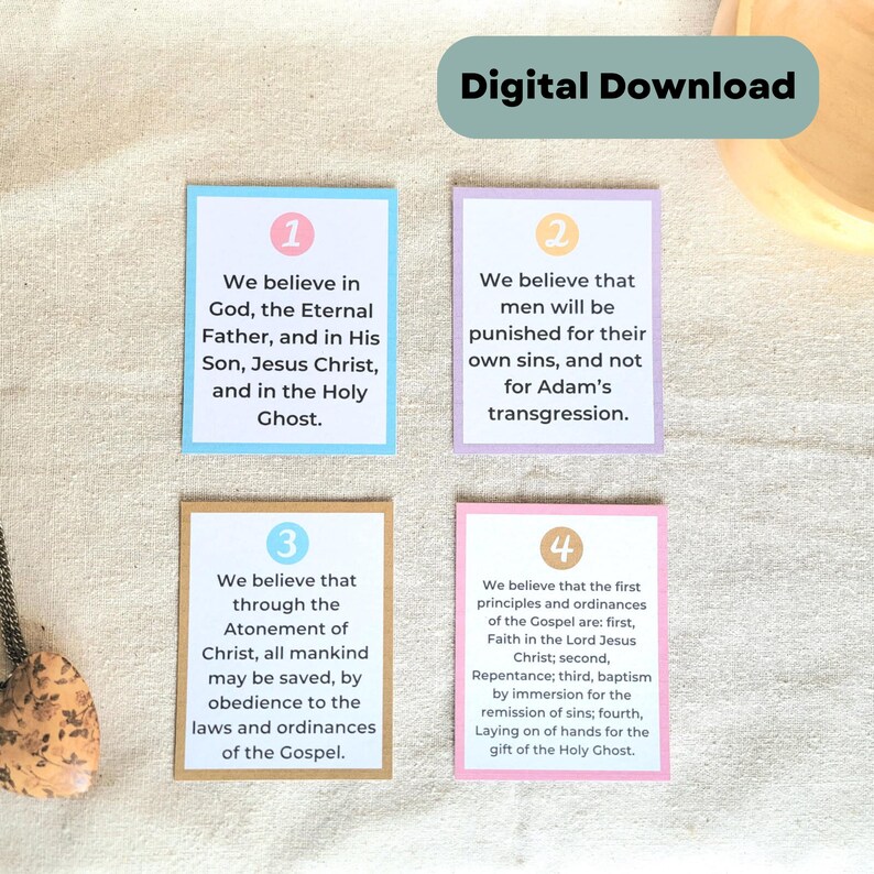 LDS Articles of Faith Flashcards - 3.1"x4” Printable PDF - Scripture ...