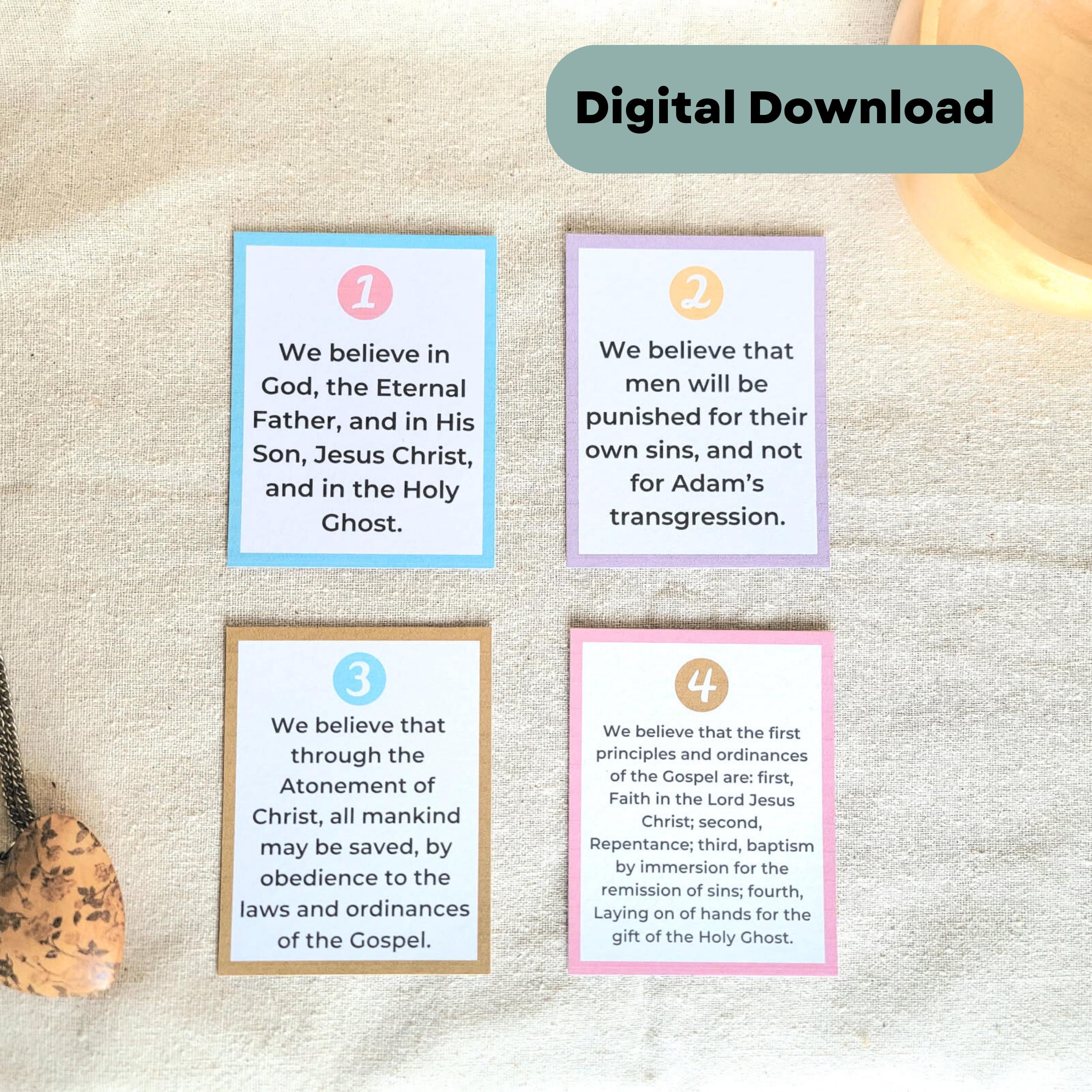LDS Articles of Faith Flashcards - 3.1"x4” Printable PDF - Scripture ...