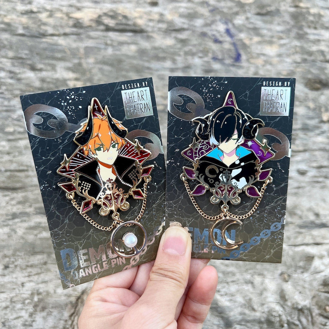Demon Dangle Pins hard Enamel Pins With Decorative Chains - Etsy