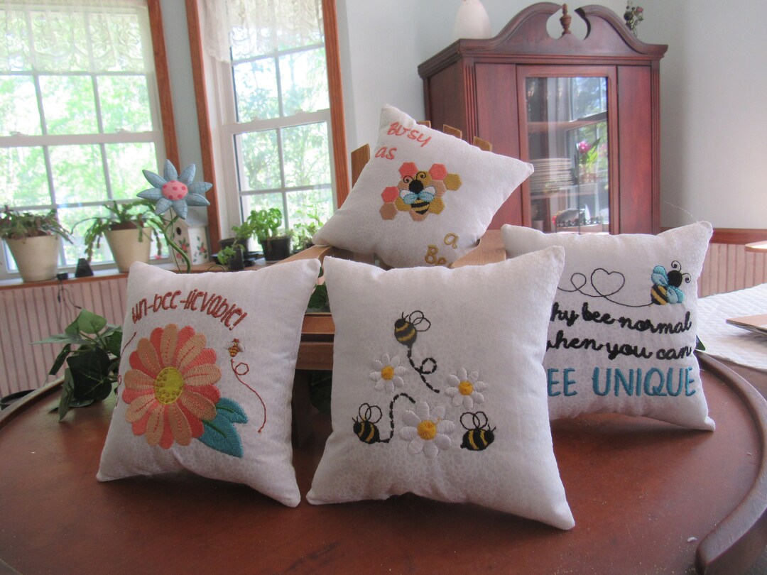 Handmade Embroidered Inspirational Bee Mini Pillows for Tier Trays ...