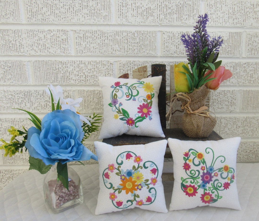 Embroidered Floral Heart, Butterfly, Daisy Mini Pillow, Summer Mini ...